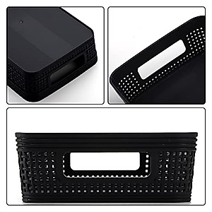 Frcctre 9 Pack Plastic Storage Baskets, Small Plastic Woven Storage Basket with Handles, Stackable Desktop Organizer Bins for Home, Kitchen, Pantry, Office, School, Classroom, 9.75"LX6.4"WX2.4"H