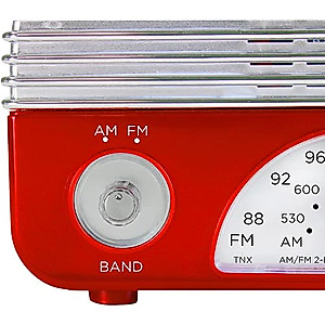 Northpoint AM/FM Portable Vintage Radio with Best Reception, Circa 1960's Design, 3" AA Battery Operated Radio, Tuning, Volume and On/Off Knob, Red and Silver