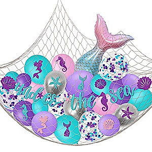 Under The Sea Mermaid Party Balloons Banner Net Backdrop Kit Girls Birthday Backyard Fence Decoration Mermaid Tail Ocean Theme Scene Photography Background Ideas Supplies