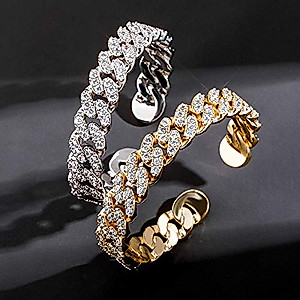 12mm Cuban Link Bracelet Hypoallergenic 14K Real Gold Plated Iced Out Hip Hop Cuff Jewelry 3A Cubic Zirconia Prong-setting Gift for Men Women Fit for 6.3" to 7.9" Wrist (Silver)