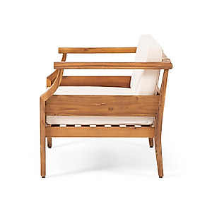 Christopher Knight Home Anton Outdoor Club Chairs with Cushions-Acacia Wood-Teak/Cream, 30 "W x 29.25 "D x 26.5 "H