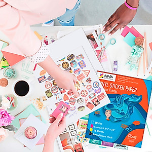 Printable Vinyl Sticker Paper for Inkjet Printer - Glossy White - 15 Self-Adhesive Sheets - Waterproof Decal Paper - Standard Letter Size 8.5"x11"