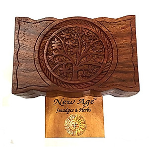 New Age Imports, Inc. GIFT IDEAS~ Tree of Life Carved Handmade Wooden Box 4 inches by 6 inches~Ideal for storing Jewelry, Coins, Tartot cards, Small Treasures, URN Box.