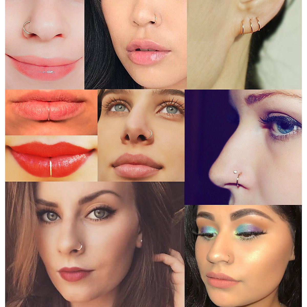 Masedy 24Pcs 20G 316L Stainless Steel Nose Rings Hoop Tragus Cartilage Helix Piercing Lip Septum Ring Silver Bendable