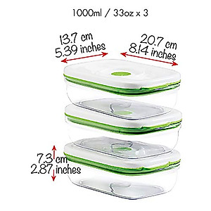 FOSA Vacuum Seal Food Storage System Reusable Small Containers, 3 pack, 34 oz size (Vacuum pump not included)