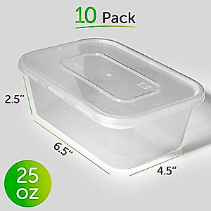 PrepNaturals Containers- 10 Pack of 25 Oz 100% BPA-free Plastic Food Containers with Lids- For Meal Preps and Storage- Dishwasher Safe- Food Storage Containers with Lids