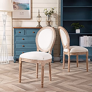 Kiztir French Country Dining Chairs Set of 6, Farmhouse Dining Chairs with Round Backrest, Mid Century Upholstered Dining Chairs with Solid Wood Leg for Dining Room Bedroom Kitchen Restaurant (Beige)