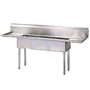 Kratos 29N-003 - Commercial NSF 3 Compartment Sink - 18"Wx18"Lx12"H Bowl Size - (2) 18" Drain Boards