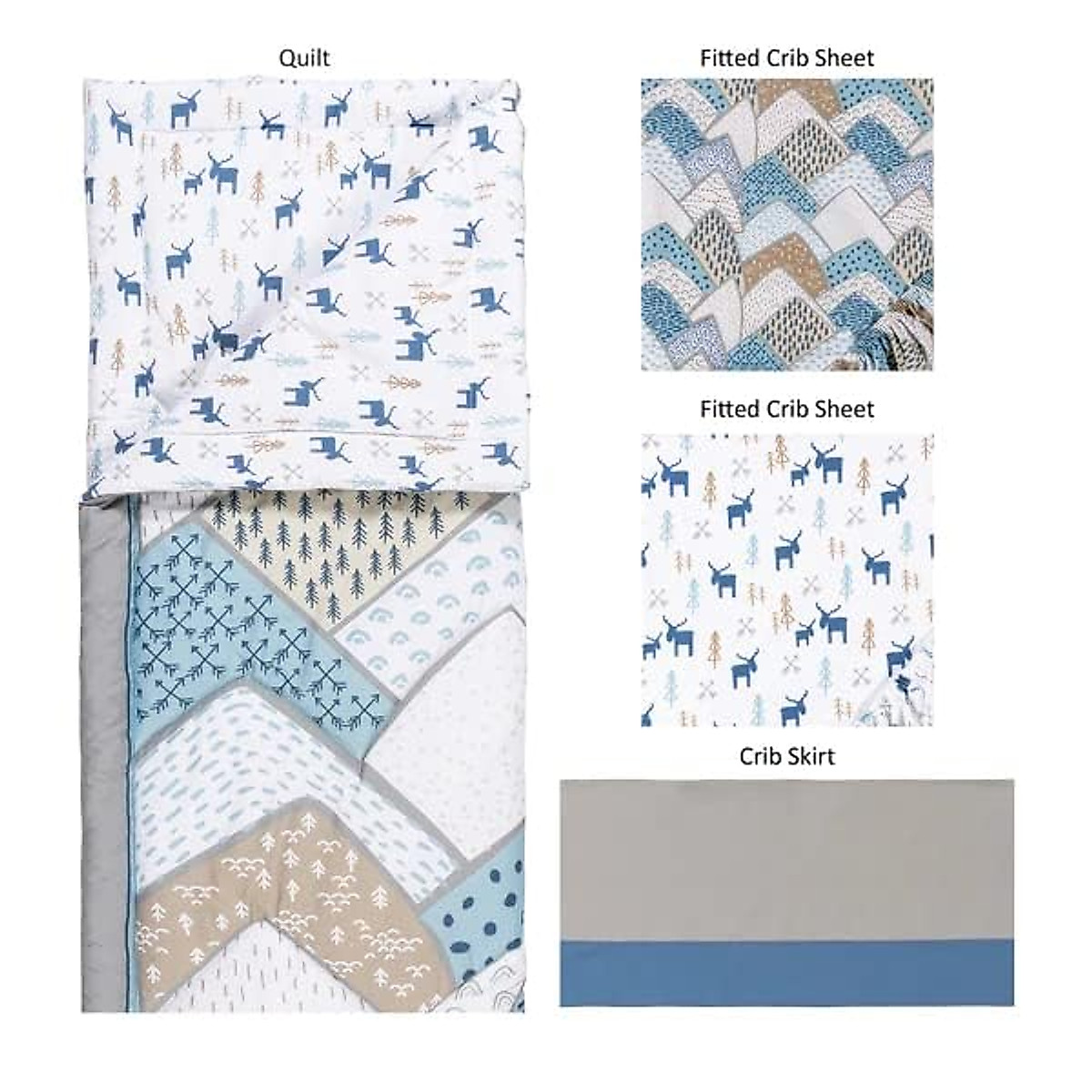 Trend Lab Florence 3 Piece Crib Bedding Set, Can Be Used As A Blanket Or A Playmat for Tummy Time, Includes Quilt, Fitted Crib Sheet and Skirt