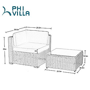 PHI VILLA Outdoor Sectional Furniture Clearance 2 Piece Patio Sofa Set Low-Back Rattan Wicker Additional Seat, Navy Blue