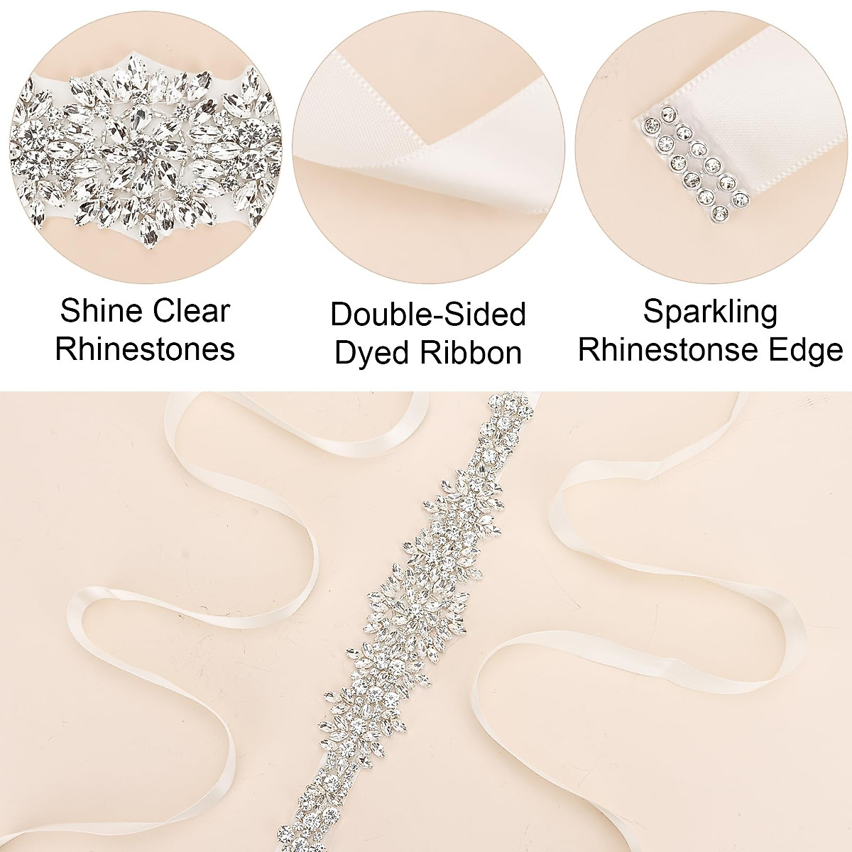 Araluky Handmade Rhinestone Bridal Belt Wedding Belts for Dresses with Ribbon
