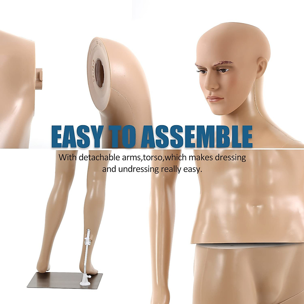 NChanmar Male Mannequin Full Body,Mannequin Body Dress Form 73 Inches Stand Adjustable Model Realistic Head Arm Rotation Metal Base