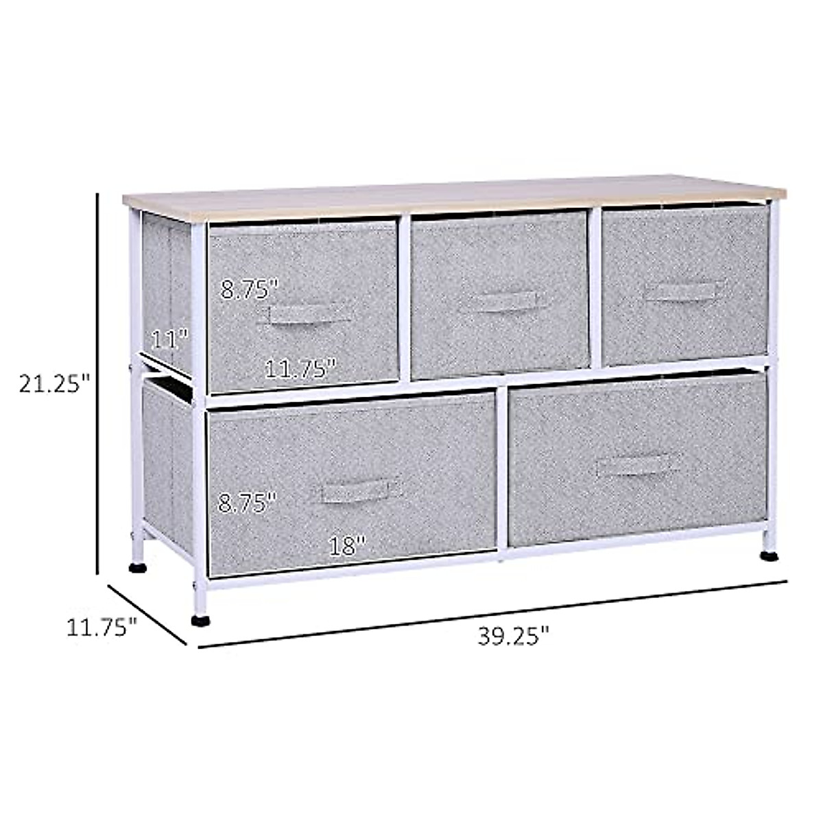 HOMCOM 40" L 5 Drawer Horizontal Storage Cube Dresser Unit Bedroom Organizer Livingroom Shelf Tower with Fabric Bins