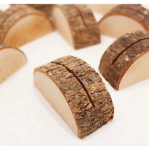 Numblart 10 Pcs Rustic Wooden Wedding Table Name Number Place Card Holders for Wedding Party Home Decoration - Semicircular Wood Note Memo Picture Card Photo Clip Holder for Table Decoration Supplies