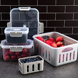 CINPIUK Fresh Contanier 5 Pack Food Containers Fruit Vegetable Produce Storage Saver Containers with Lid & Colander Kitchen Refrigerator Organizers Bins for Salad Berry Meat