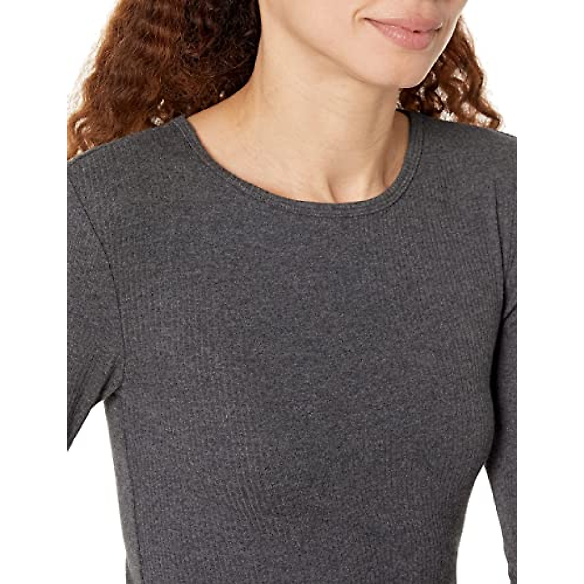 Amazon Essentials Women's Slim-Fit Layering Long Sleeve Knit Rib Crew Neck (Available in Plus Size), Pack of 2, Black/Charcoal Heather, Large