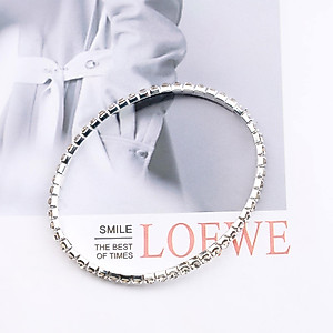 Zeshimb Cubic Zirconia Tennis Bracelet Crystal Cz Chain Bracelet Silver Tennis Chain Bracelet Diamond Round Bracelet Wedding Bridal Rhinestone Bracelets Jewelry for Women (Single Layer)