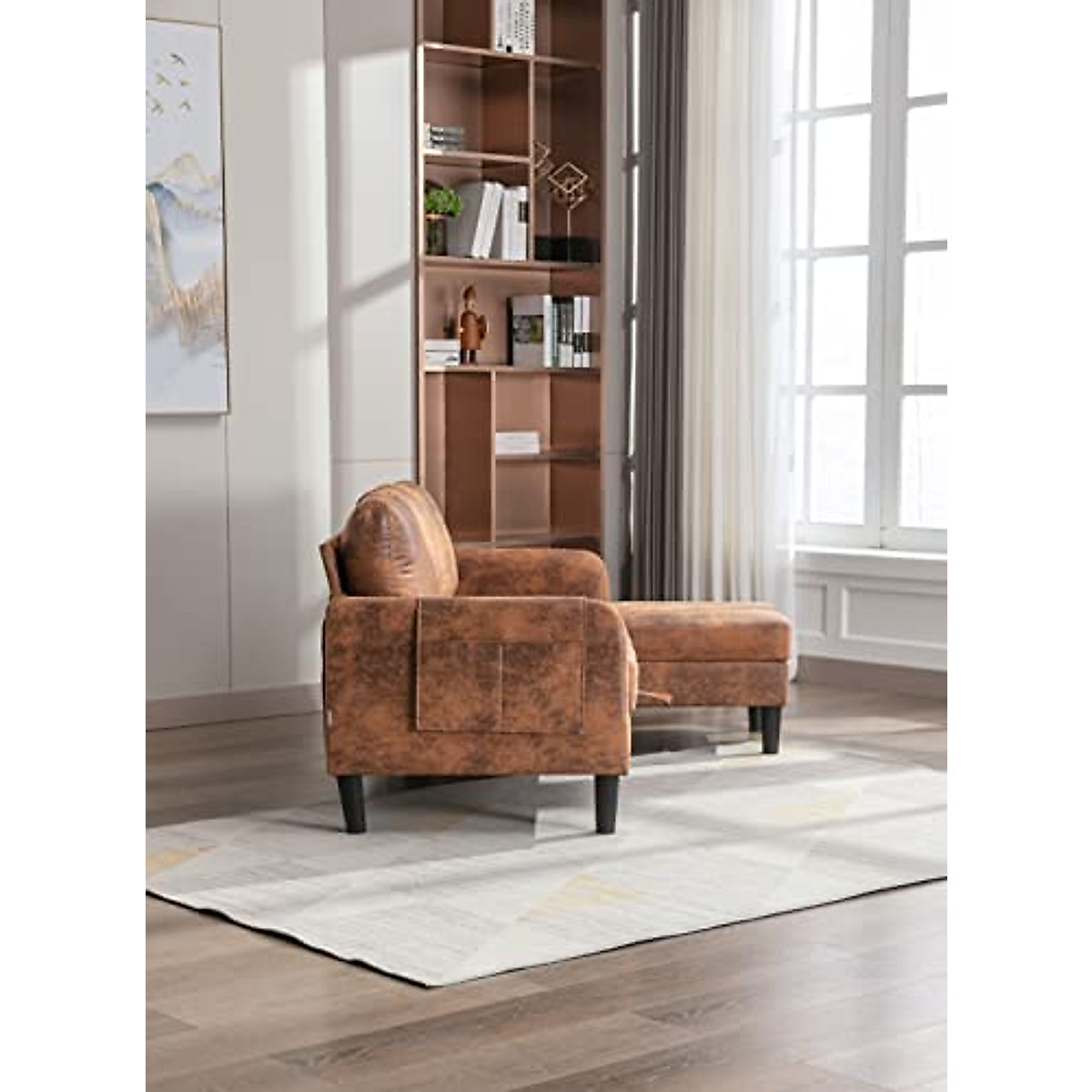 YUNLife&Home Sectional L-Shaped Sofa with Chaise,Reversible Couch Sleeper w/Pull Out Bed,Storage Space&Side Pockets,3-Seat Convertible Corner Sofá for Living Room/Apartment/Office