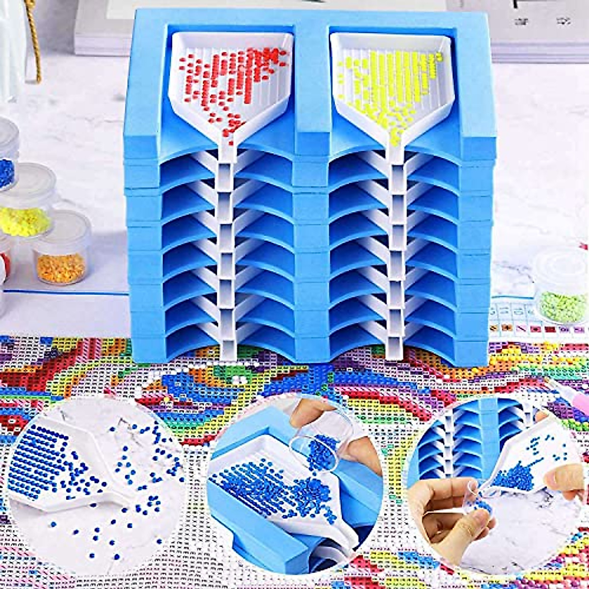 Kisty 16 Slots Diamond Painting Tray Organizer Diamond Painting Accessories Tray Diamond Painting Tools Kits Organizer Blue