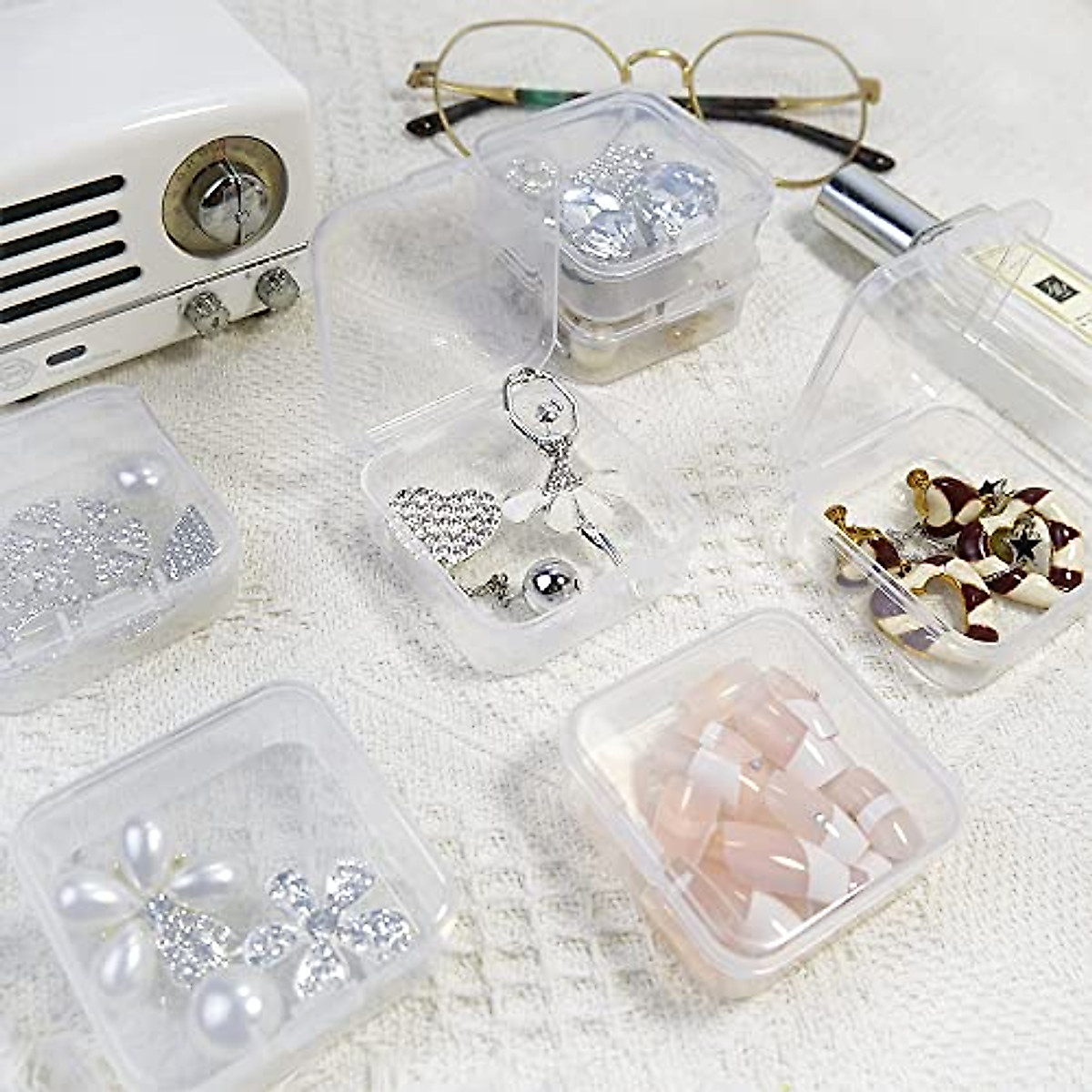 SKYVAN 12pcs Mini Clear Plastic Beads Storage Box Small Empty Organizer Box with Hinged Lid for Storage of Small Items, Jewelry,Hardware,DIY Art Craft Accessory (2.12 x 2.12 x 0.79 inch)