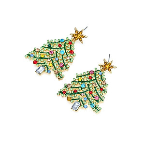 Rhinestone Christmas Tree Drop Dangle Earrings for Women Sparkling Stars Colorful Crystal Beaded Pearl Inlaid Santa Tree Stud Earrings Xmas Festival Party Holiday Jewelry Gift -Style 2