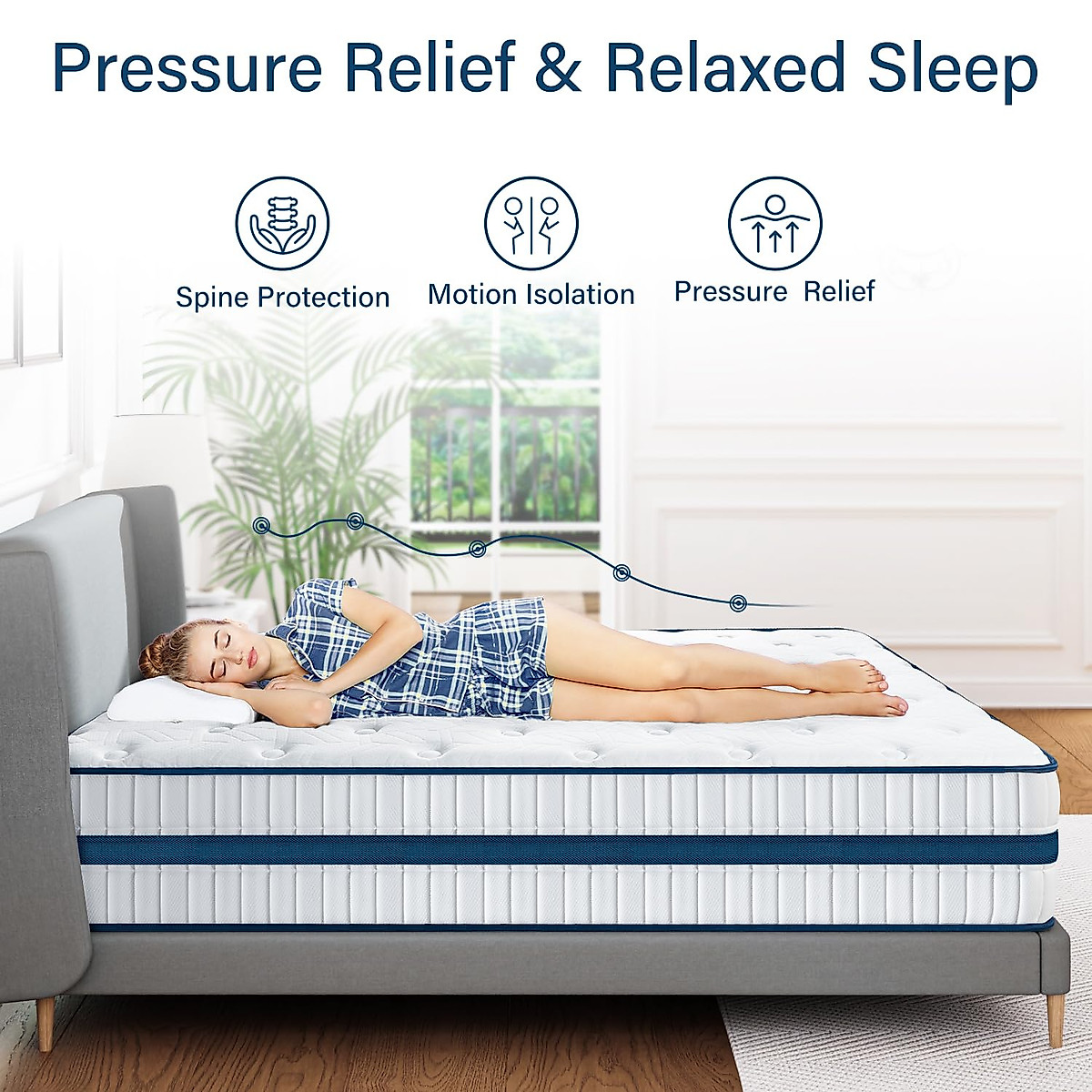 Maxzzz King Mattress, 10 Inch King Size Mattress in A Box Pressure Relief & Supportive, with Gel Memory Foam & Pocket Coils for Motion Isolation & Cool Sleep, Us-Made, Medium Firm Feel