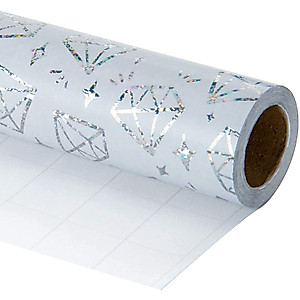 WRAPAHOLIC Wrapping Paper Roll - Silver Diamond Design with Metallic Foil Shine for Birthday, Holiday, Wedding, Baby Shower Packing - 30 inch x 33 feet