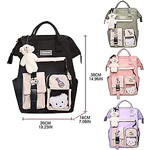 LIEEI Kawaii Backpack with Kawaii Pin & Bear Accessories Cute Laptop Bookbag Backpack School Bag for School Girls (Black) 26x18x38cm