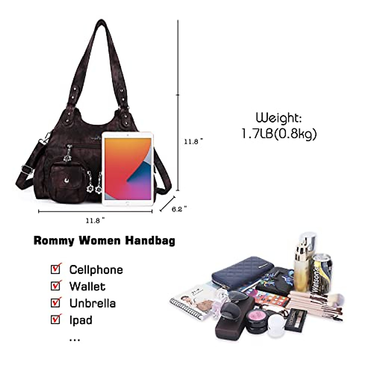 Angel Kiss Handbags for Women Hobo Bags for Large Tote Bag Soft PU Leather Multi-Pocket Shoulder Bag Top Handle Handbag