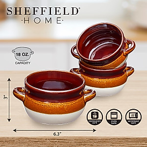Sheffield Home French Onion Soup Crocks - Set of 4, 18oz Stoneware Pot with Handles - Ideal for Soup, Chili, and Beef Stew - Dishwasher, Microwave, and Oven Safe