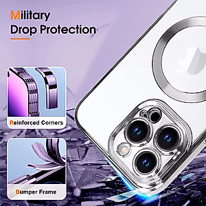 ZIYE Magnetic Case for iPhone 13 Pro Max Case [Compatible with MagSafe] Camera Lens Protector Plating Luxury Cover for Women Men Clear Soft TPU Shockproof Protective Phone Case - Silver