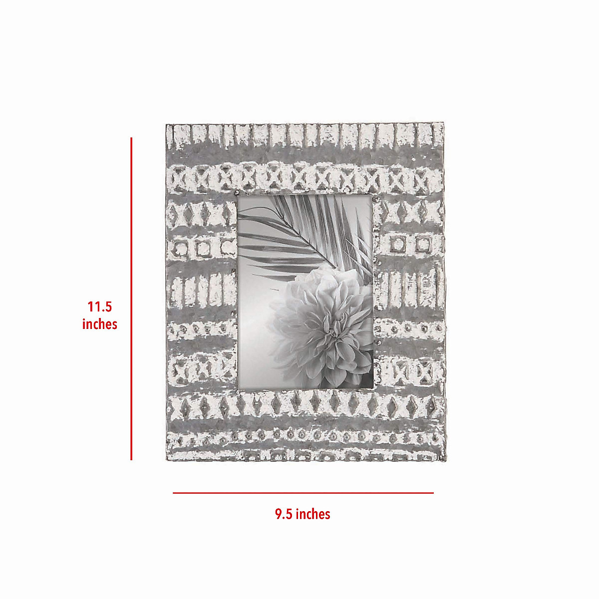 Foreside Home and Garden 5 x 7 inch Decorative Distressed Whitewashed Metal Pattern Picture Frame, 5x7, Gray