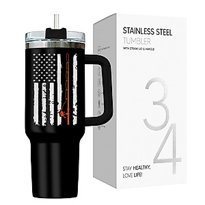 34HD Bass Fishing Tumbler with Lid and Straw, 40oz Bass Fish Cup for Dad Grandpa Uncle, Men Vacuum Insulated Mug, Fishing Gifts for Birthday Fathers Day Anniversary