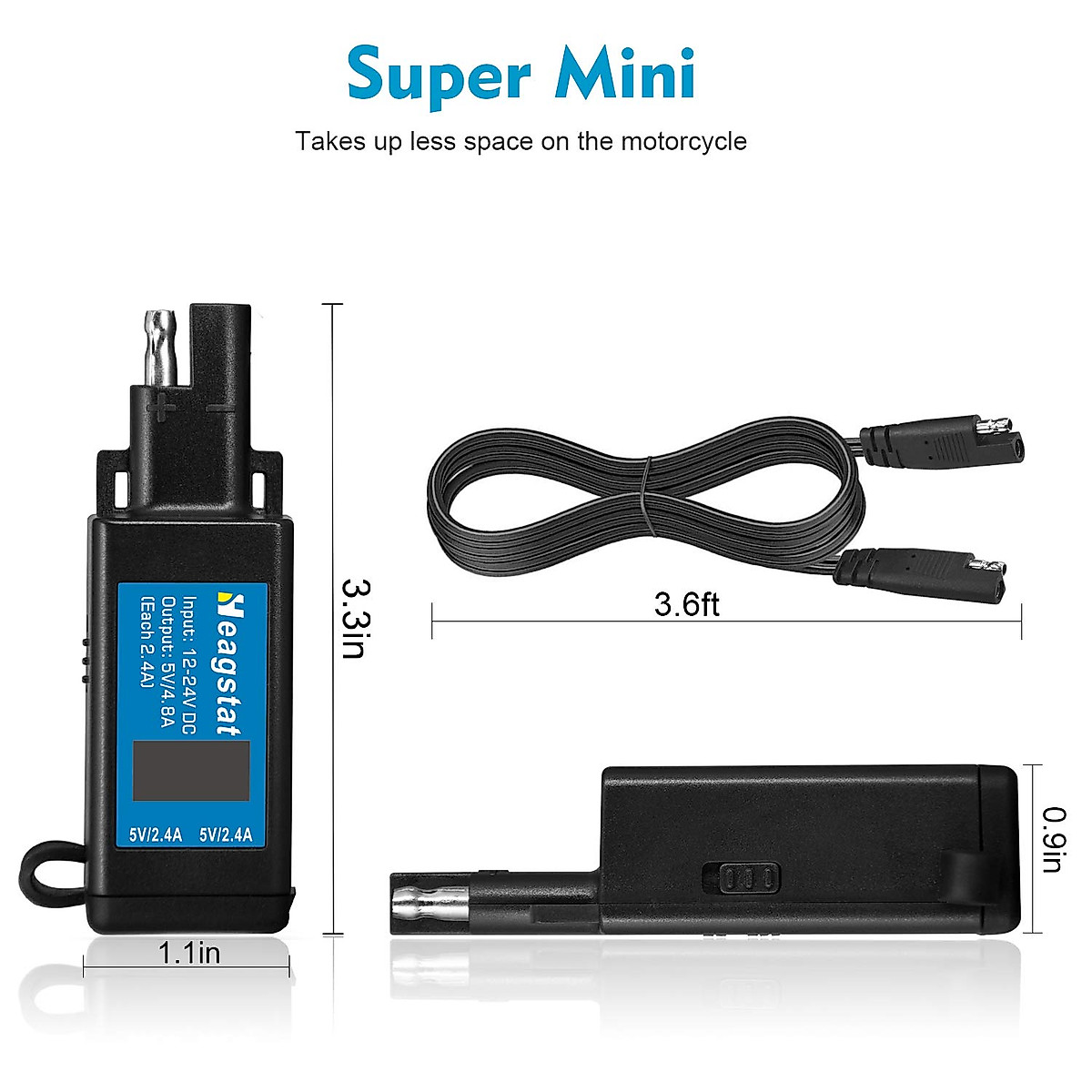 Heagstat Motorcycle SAE to USB Port Power for GPS, Smartphone MP3, Motion Camera