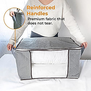3 Pack, 80L, Large Capacity Clothes Storage Bag Organizer with Reinforced Handle Thick Fabric for Comforters, Blankets, Bedding, Foldable with Sturdy Zipper, Clear Window