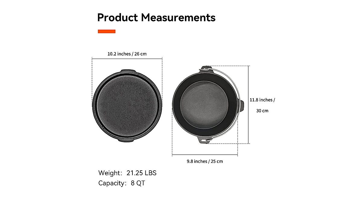 Keleday 8 Quart Cast Iron Dutch Oven - Versatile Camping Cookware