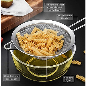 Eleen Stainless Steel Strainer | Set of 3 Kitchen Strainers Available Sizes (S,M,L) | Perfect Strainers for Kitchen Use | Mesh Strainer with Durable, Strainers fine Mesh for Tea, Pastas, Vegetables