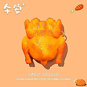 Soft Silicone Roast Chicken Case for Apple AirPods 1 2 1st 2nd Generation with Keychain Hook 3D Cartoon Food Shaped Cute Lovely Fun Funny Unique Creative Cool Kids Girls Women Men Guys Boys