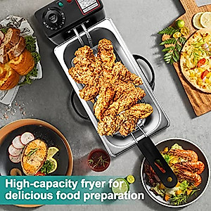 SUEWRITE Deep Fryer with Basket, 4.2 Qt Stainless Steel Electric Deep Fryer 1650W Oil Fryer Pot with Temperature Control Cool Touch Sides Silver