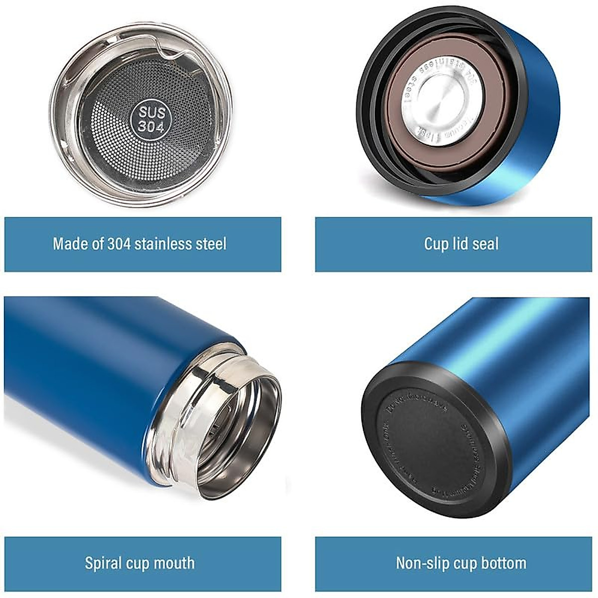 Smart Water Bottle Stainless Steel Vacuum Flask,Travel Mug with Smart LCD Touch Screen, Keep Hot Or Cold, Car Portable Travel Tea Coffee Vacuum Thermoses Cup,Insulated Water Bottle (Blue)