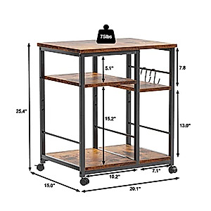 Furologee Computer Desk and Printer Stand, Desk with Power Outlets, 47" Office Desk with 2 Monitor Stands and Fabric File Cabinet, 3 Tier Printer Table with Wheels and 2 Hooks, for Home Office