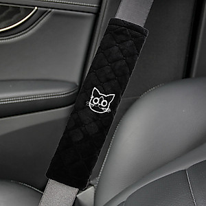 Amooca Soft Auto Seat Belt Cover Seatbelt Shoulder Pad Cushions 2 PCS for a More Comfortable Driving Universal Fit for All Cars and Backpack Black Cat