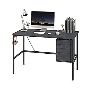 LINSY HOME Computer Desk 47 inch with 3 Drawer, Writing Desk Study Table with Monitor Stand Groove for Home Office, Black
