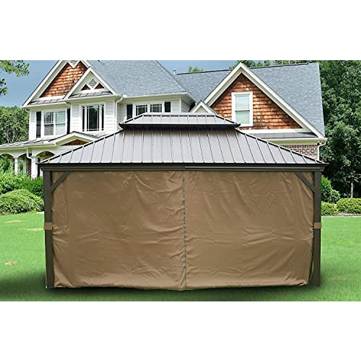 Gazebo Universal Replacement Privacy Curtain 4-Panels sidewall with Zipper (ONLY Curtain) (12' x 12', Khaki)