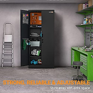 METALTIGER Metal Storage Cabinet - Digital Lock Multifunctional Garage Storage Cabinet with Doors, Adjustable Shelf Height and Leg Levelers, Includes Pegboard and Accessories (Black)