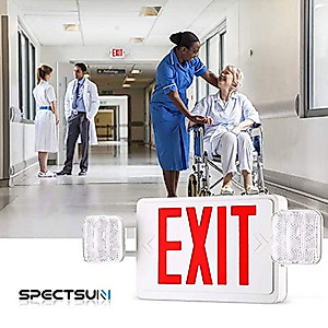 SPECTSUN 4 Pack LED Sign Emergency Light, Red Exit Sign Light with Battery Backup, Exit Light with Emergency Light/Photoluminescent Exit Sign/