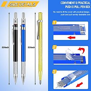 6 Pieces Welders Pencil Carbide Scriber Tool with 48 Pcs Round Refills Silver Metal Welding Marker for Fitter Welder Steel Construction Fabrication Woodworking Glass Hardened Steel