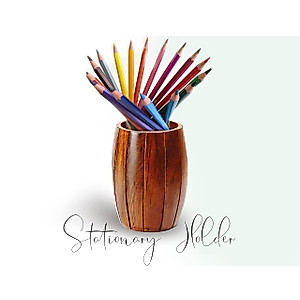 americancomfy Utensil Holder for Kitchen Counter Wooden Large Round Utensils Holder Barrel-Shape Multipurpose Utensil Storage Organizer Countertop Kitchen Utensil for christmas gift