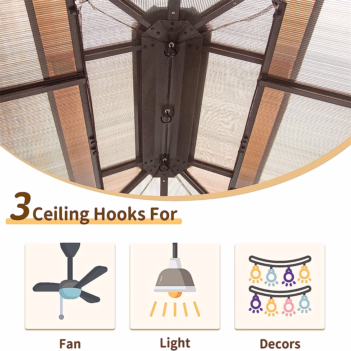 RITSU 10'x12' Gazebo, Hardtop Permanent Outdoor Gazebo with Polycarbonate Double Roof, Aluminum Canopy Pavilion with Curtain and Net for Garden, Patio, Lawns, Deck, Backyard