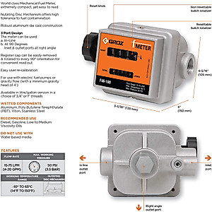 Groz 45682 F Meter Mechanical Fuel Meter, Gallons, 3/4" NPT Female